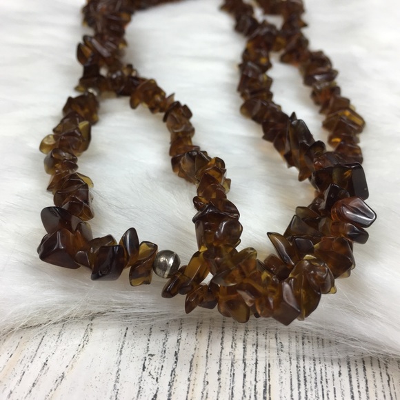 Jewelry | Double Strand Brown Stone Chip Necklace | Poshmark
